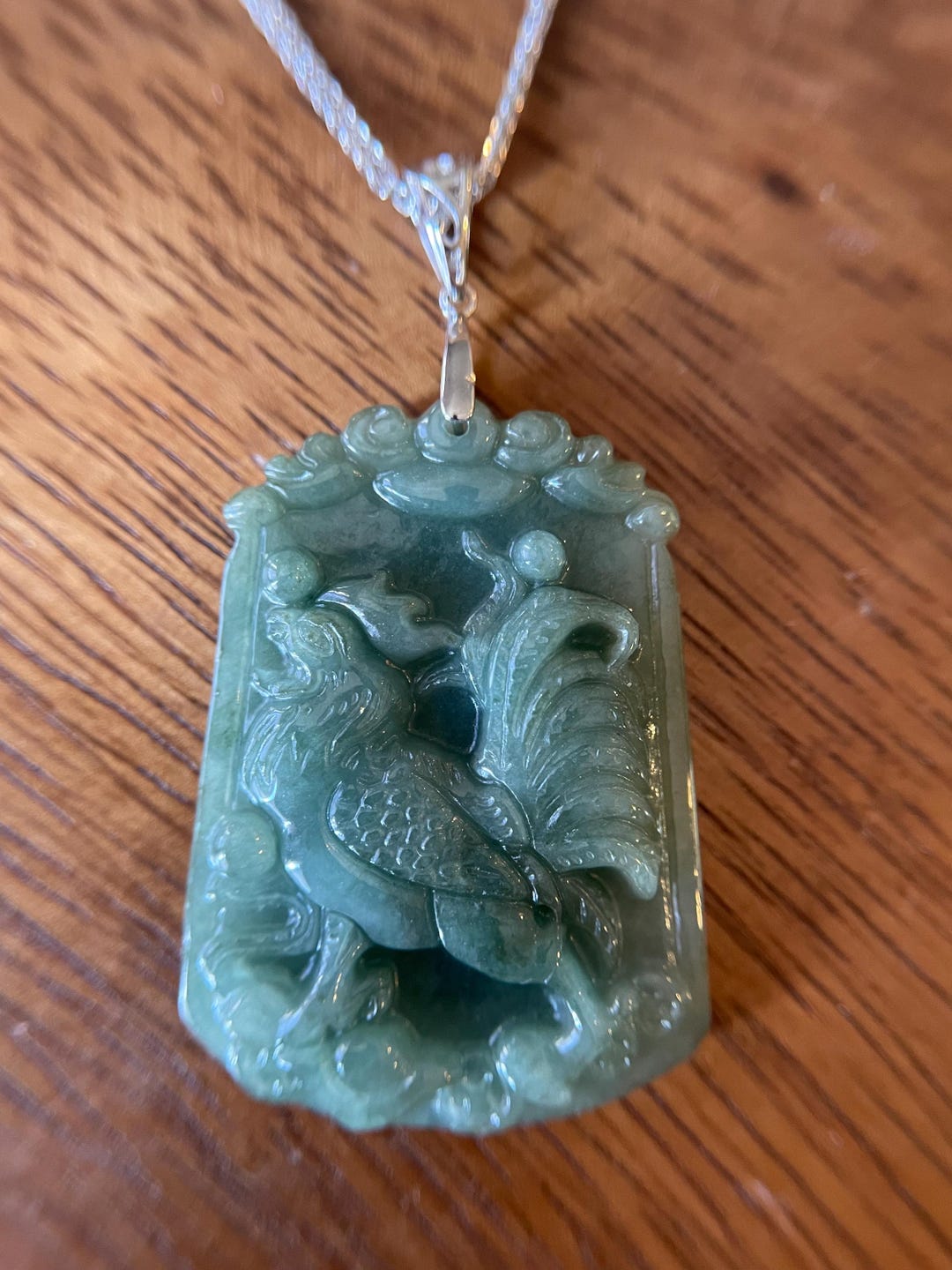 Grade A Burma Jadeite Zodiac (rooster) Pendant With Sterling Silver ...