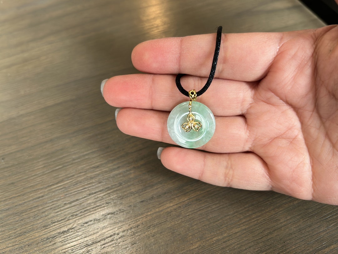 Grade A Natural Green Jadeite Pi Disc Pendant With Sterling Silver Gold ...