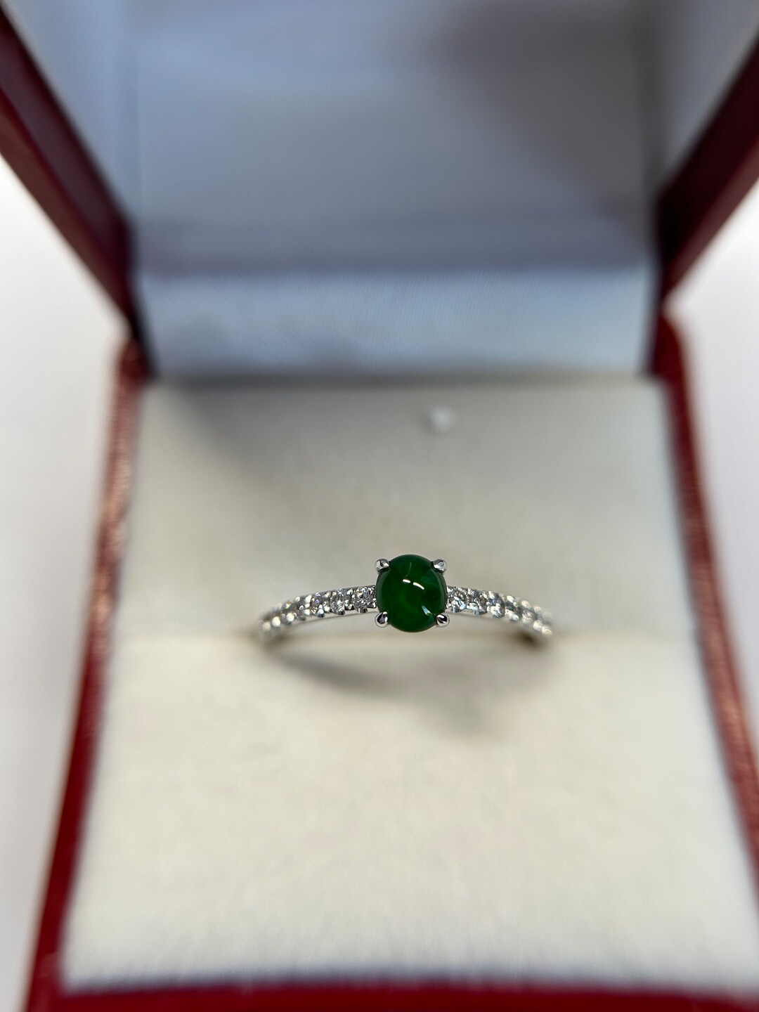 Natural Grade A Burmese Imperial Green Jadeite 18K White Gold Diamond ...