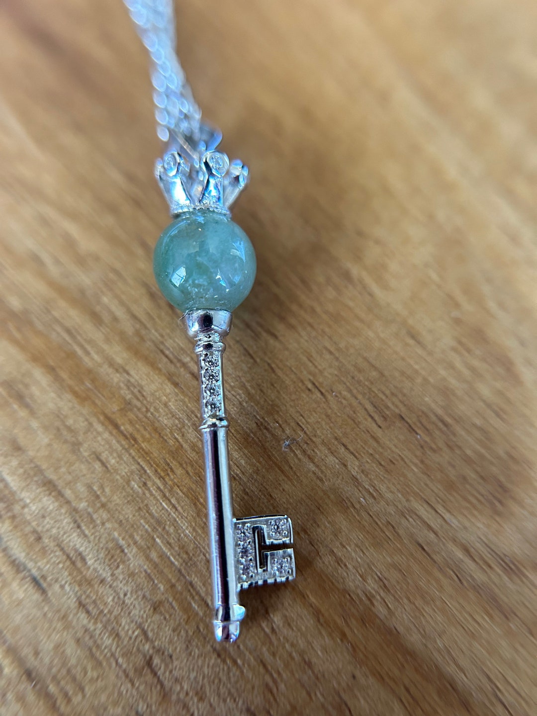 Grade A Natural Burma myanmar Green Jadeite Silver Key Pendant Necklace ...