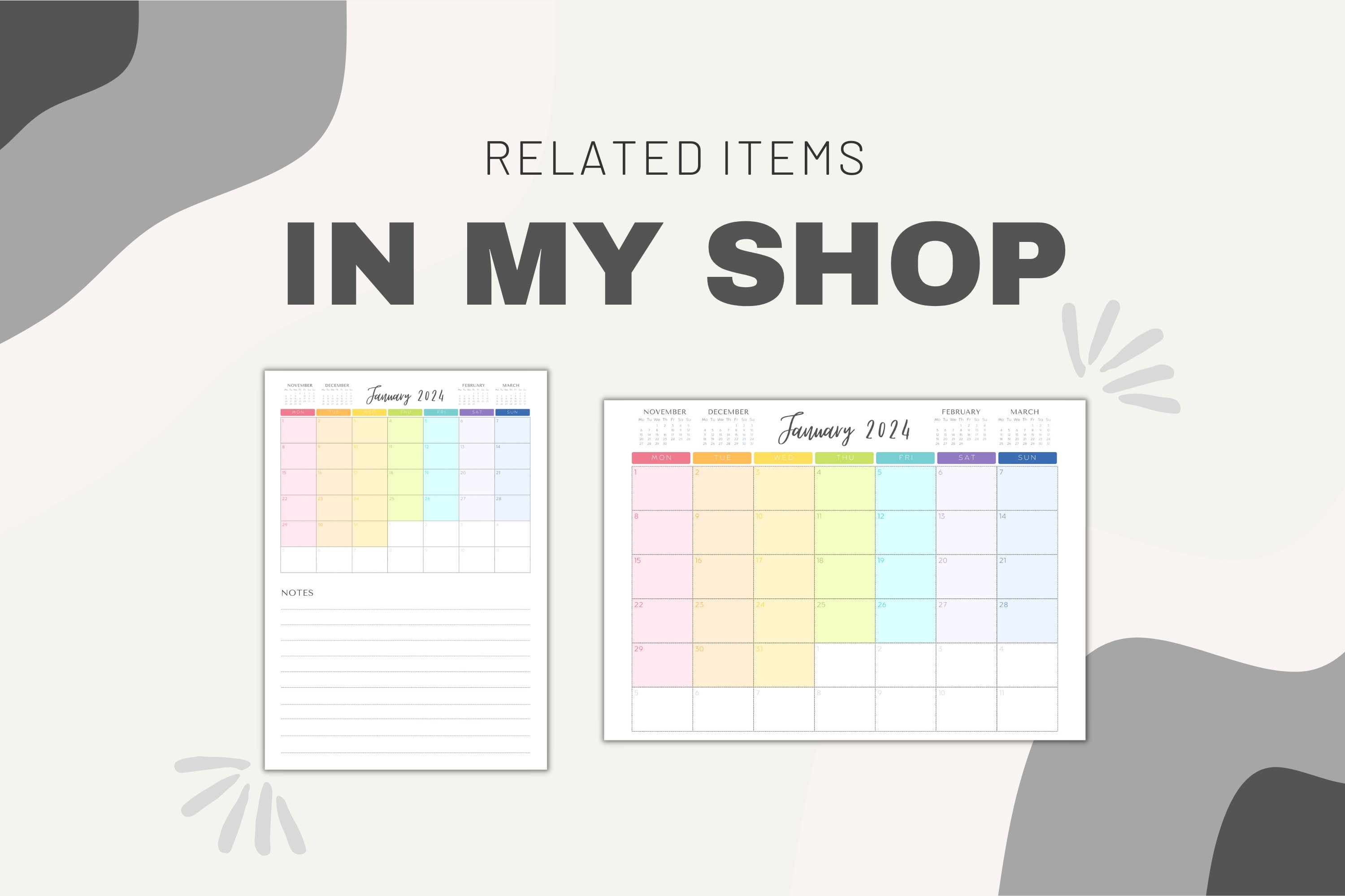 2024 Printable Monthly Calendar PDF Digital File A4 & A3 - Etsy
