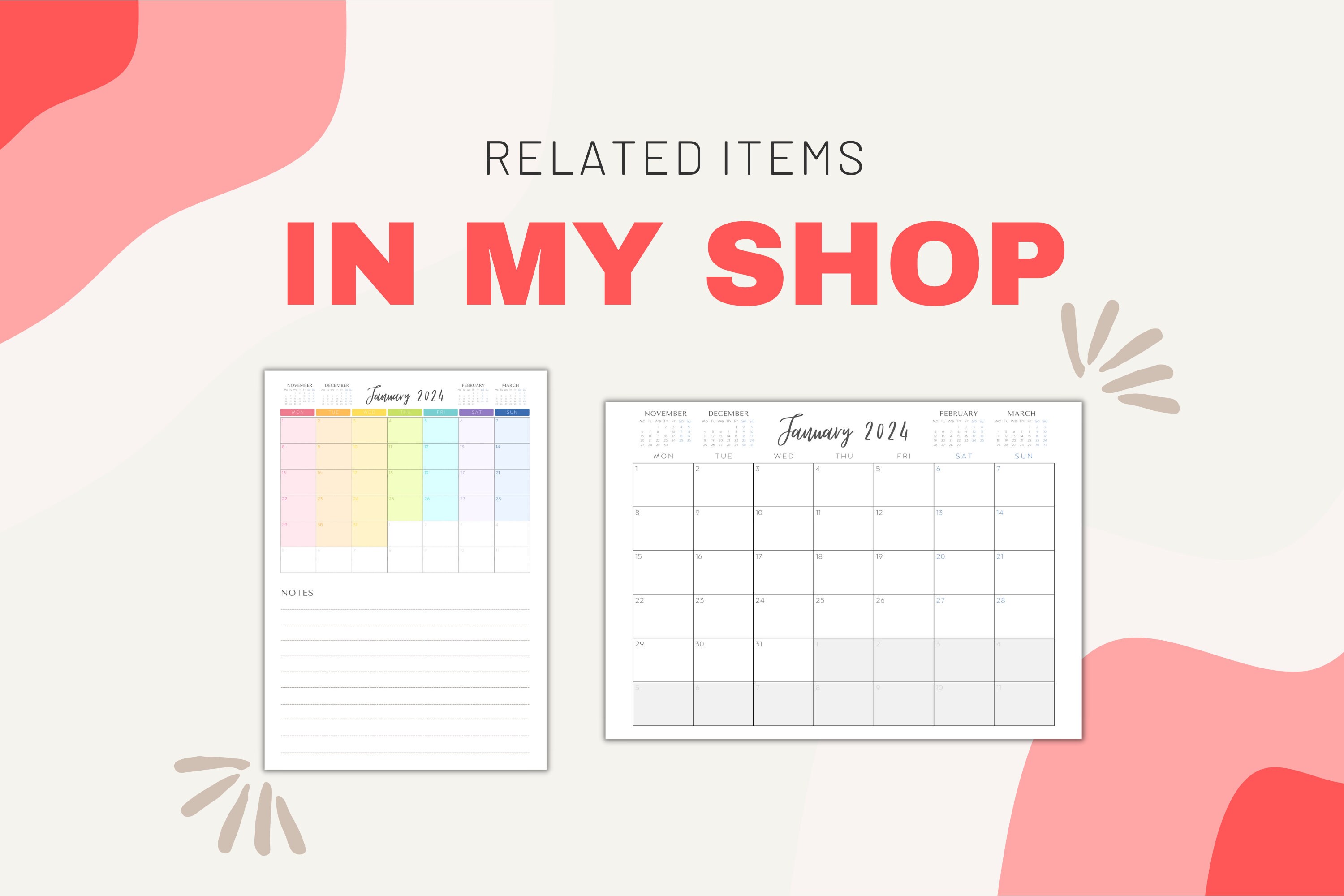2024 Printable Rainbow Monthly Calendar PDF Digital File A4 & A3 Sizes ...