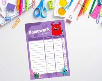 Kids Homework Tracker Sheet - Etsy