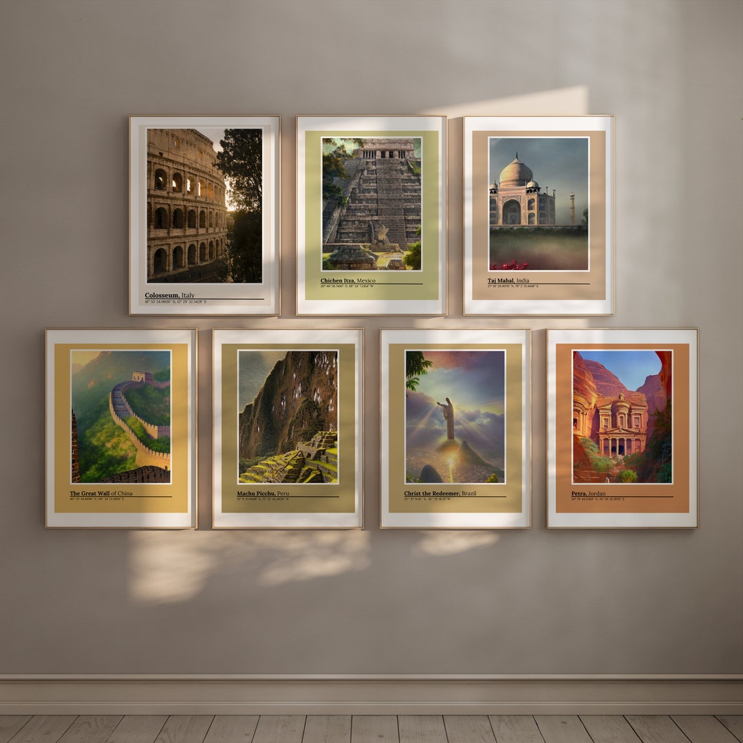 Gallery Home Decor Set of 7 Wonders of the World Poster Set Traveling ...