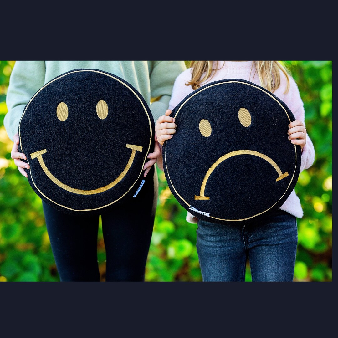 Smiley Plushie Black Gold Smiley Face Pillow 2-sided Happy - Etsy