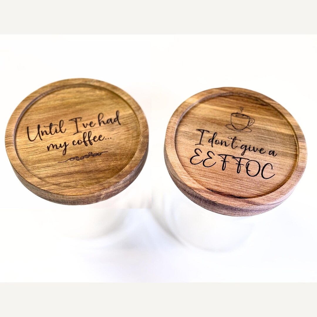 Personalized Coffee Canister Set Engraved Glass Jars Wood Lid Custom ...