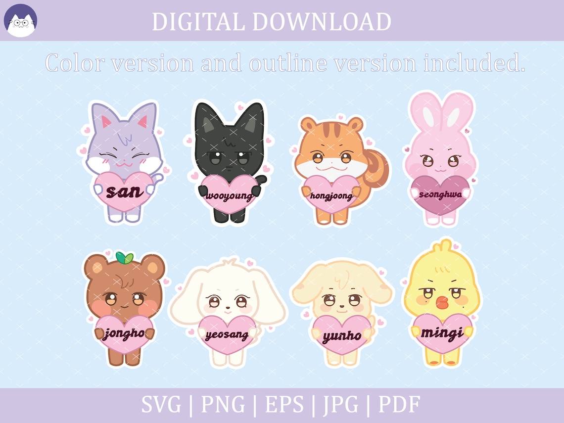 Ateez Aniteez Hearts Names Svg, Pdf, Png, Jpg, Eps Ateez Decals Ateez ...