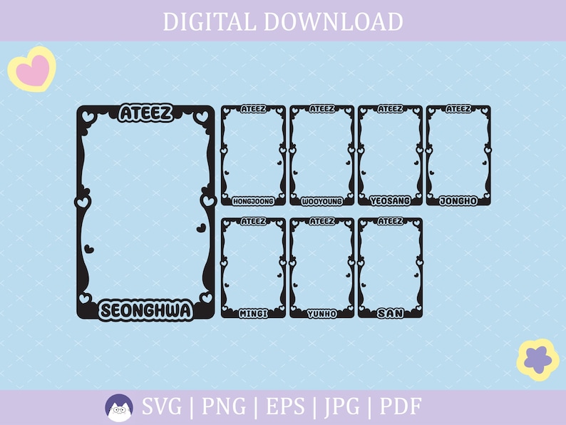 Ateez Hearts Photocard Borders | Svg, Pdf, Png, Jpg | Ateez Decals ...