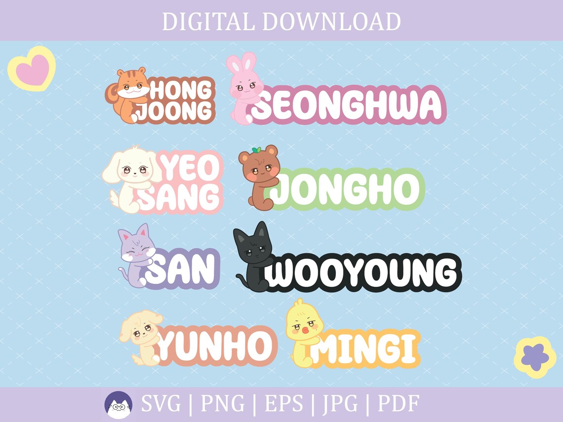 Ateez Names With Aniteez | Svg, Pdf, Png, Jpg, Eps | Ateez Decals ...