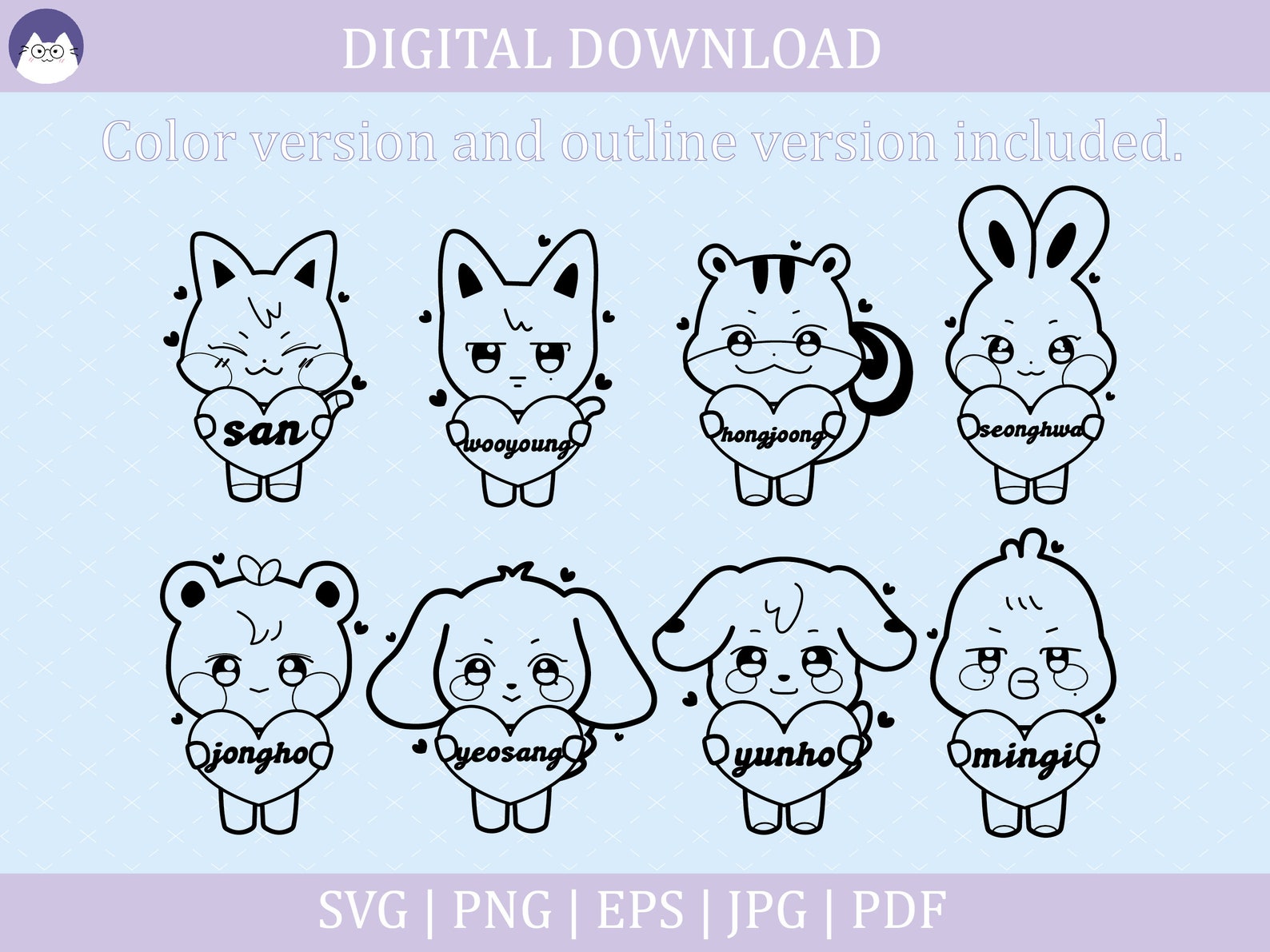 Ateez Aniteez Hearts Names Svg, Pdf, Png, Jpg, Eps | Ateez Decals ...