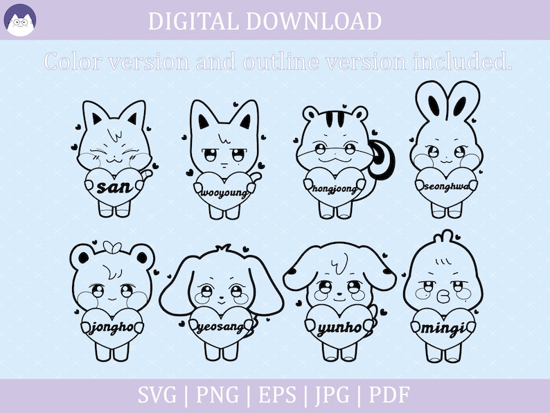 Ateez Aniteez Hearts Names Svg, Pdf, Png, Jpg, Eps | Ateez Decals ...