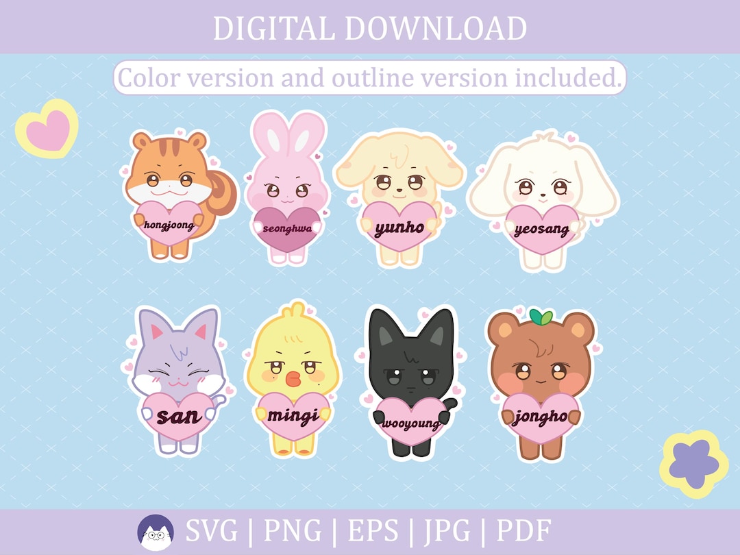 Ateez Aniteez Hearts Names Svg, Pdf, Png, Jpg, Eps | Ateez Decals ...