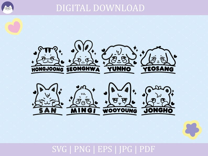 Ateez Aniteez Names | Svg, Pdf, Png, Jpg, Eps | Ateez Decals | Stickers ...