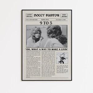 Vintage Dolly Parton Newspaper 9 to 5 Song Poster. Dolly Parton Art ...