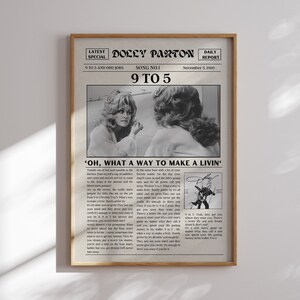 Vintage Dolly Parton Newspaper 9 to 5 Song Poster. Dolly Parton Art ...