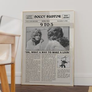 Vintage Dolly Parton Newspaper 9 to 5 Song Poster. Dolly Parton Art ...