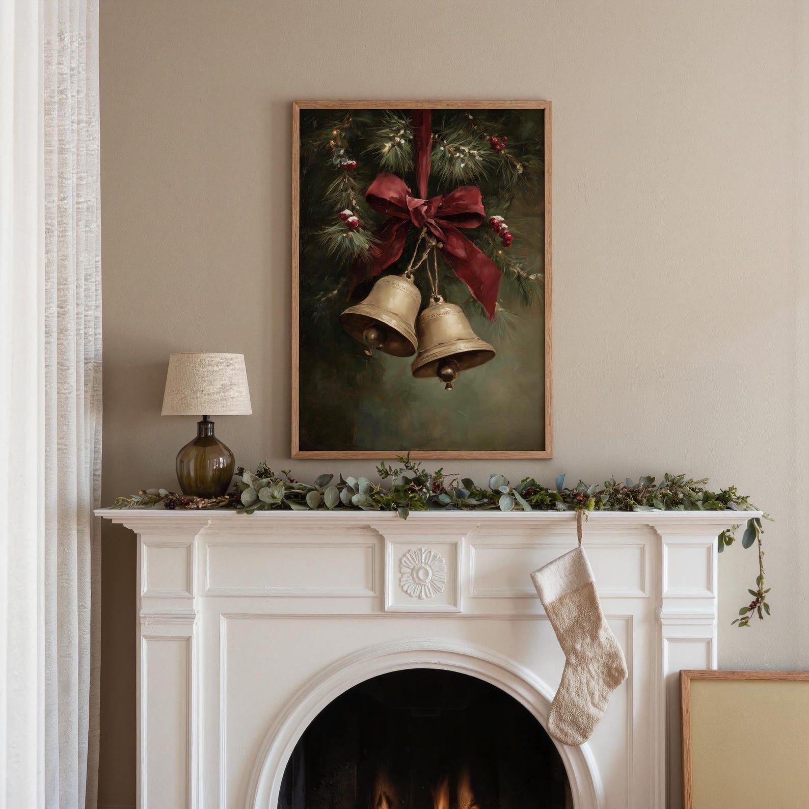 Vintage Christmas Bells Digital Print Rustic Holiday Wall Art With Red ...
