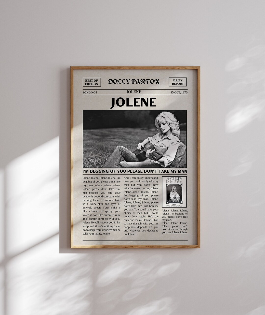Vintage Dolly Parton Newspaper Jolene Song. Dolly Parton Poster Jolene ...