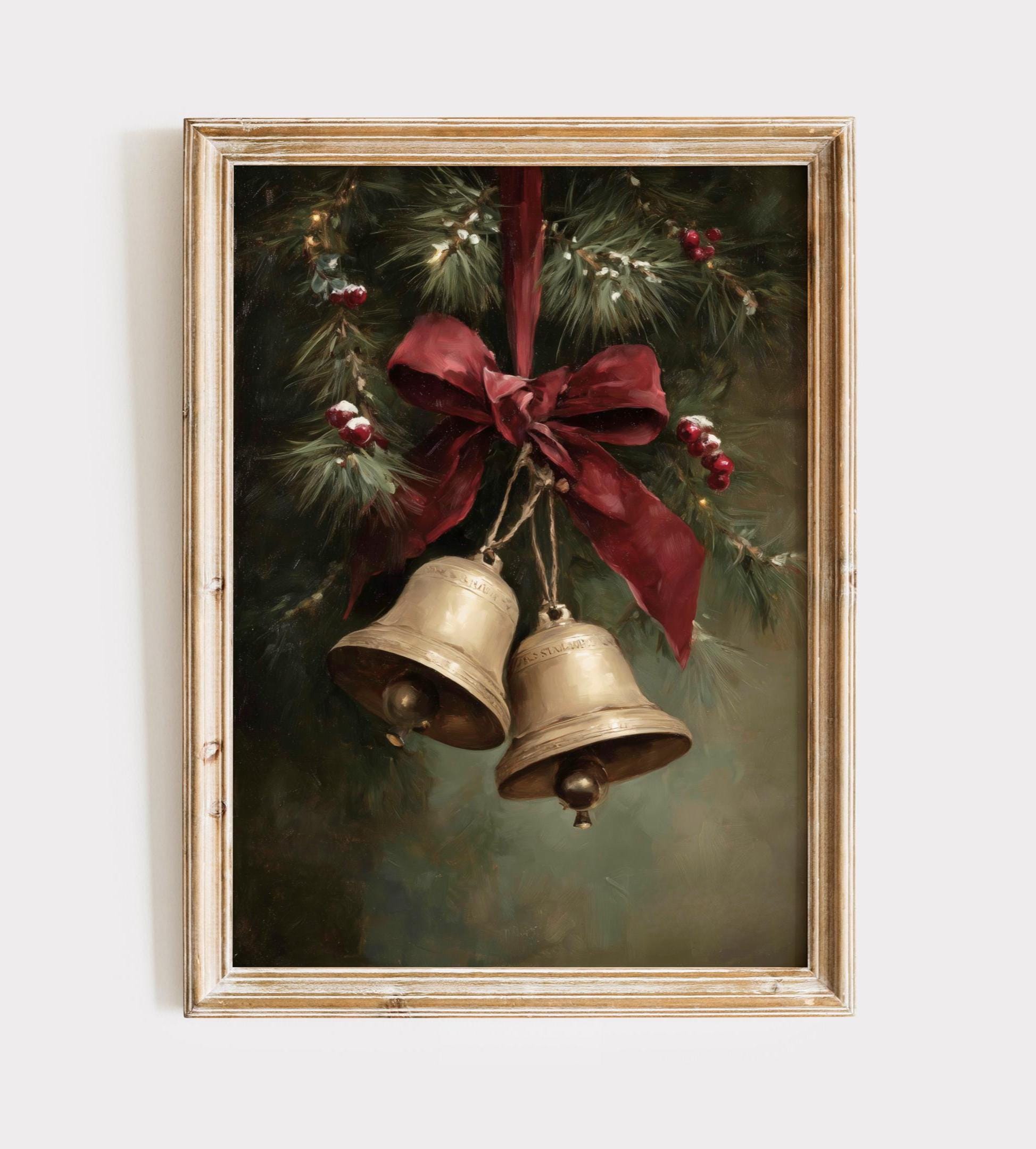 Vintage Christmas Bells Digital Print Rustic Holiday Wall Art With Red ...
