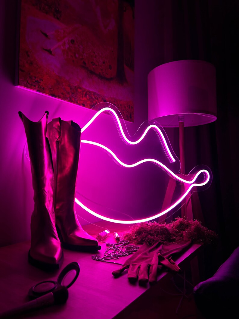 Neon LED Lips Sign THE KISS Handmade Neon Lights Sign for Home Decor - Etsy