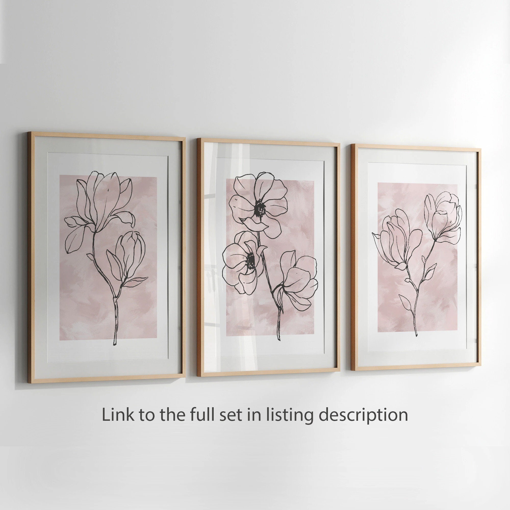 Pink Magnolia Flower Wall Art. Pink White and Black Wild Flower ...