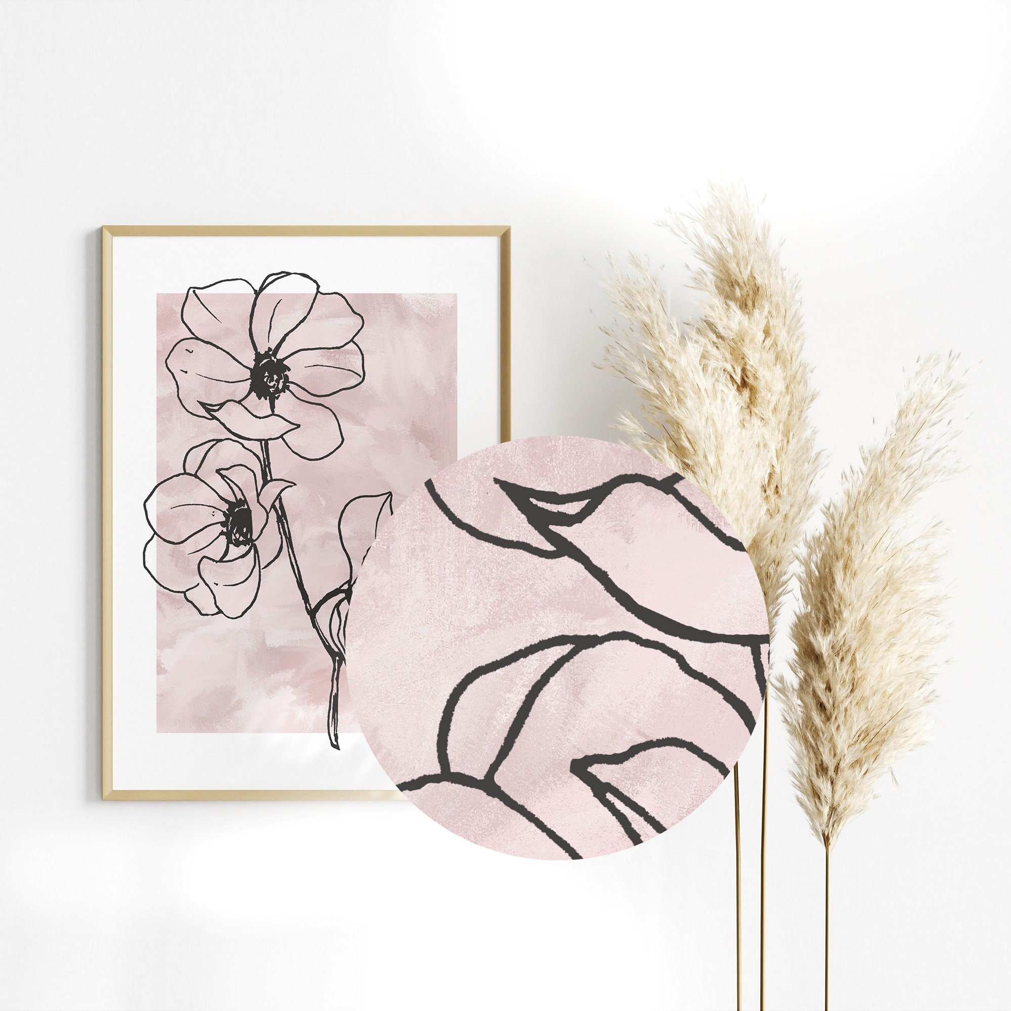 Pink Magnolia Flower Wall Art. Pink White and Black Wild Flower ...