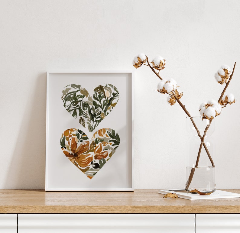 Sage Green Brown Beige Hart Wall Art, Two Hart Shape Hallway Print ...