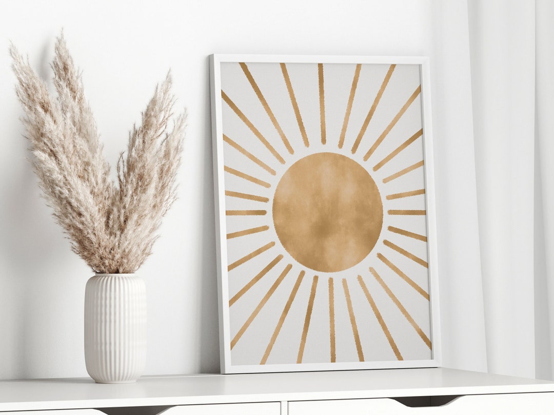 Gold Sun Wall Art. Boho Beige Sun Home Décor. Neutral Orange Sun Print ...