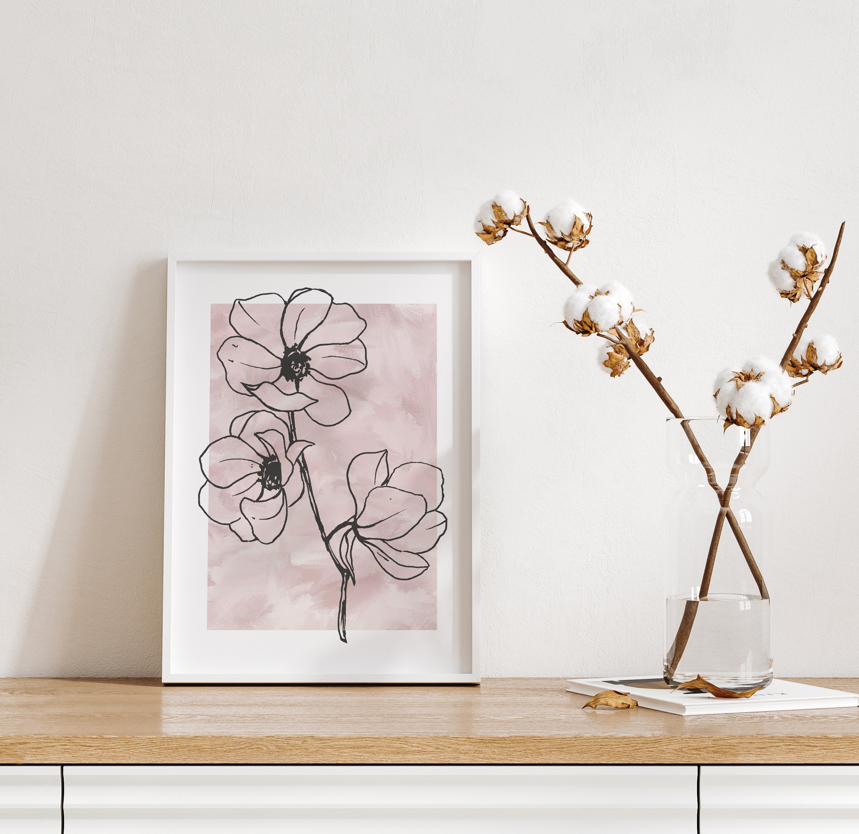 Pink Magnolia Flower Wall Art. Pink White and Black Wild Flower ...