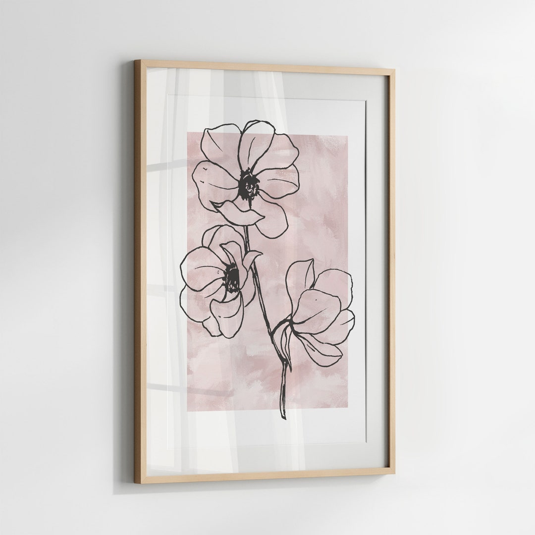 Pink Magnolia Flower Wall Art. Pink White and Black Wild Flower ...