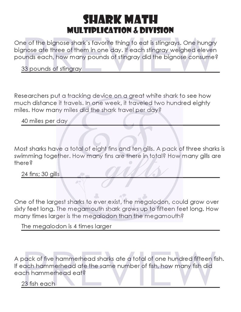 12 Shark Week Activity Sheets plus Answer Keys 1st Grade 2nd Grade ...