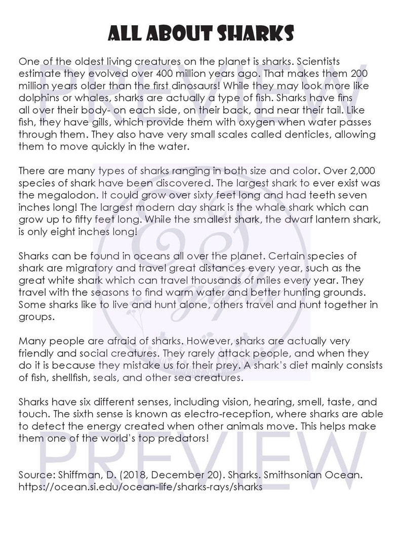 12 Shark Week Activity Sheets plus Answer Keys 1st Grade 2nd Grade ...