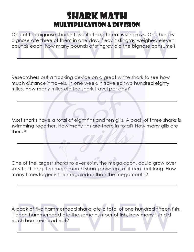 12 Shark Week Activity Sheets plus Answer Keys 1st Grade 2nd Grade ...