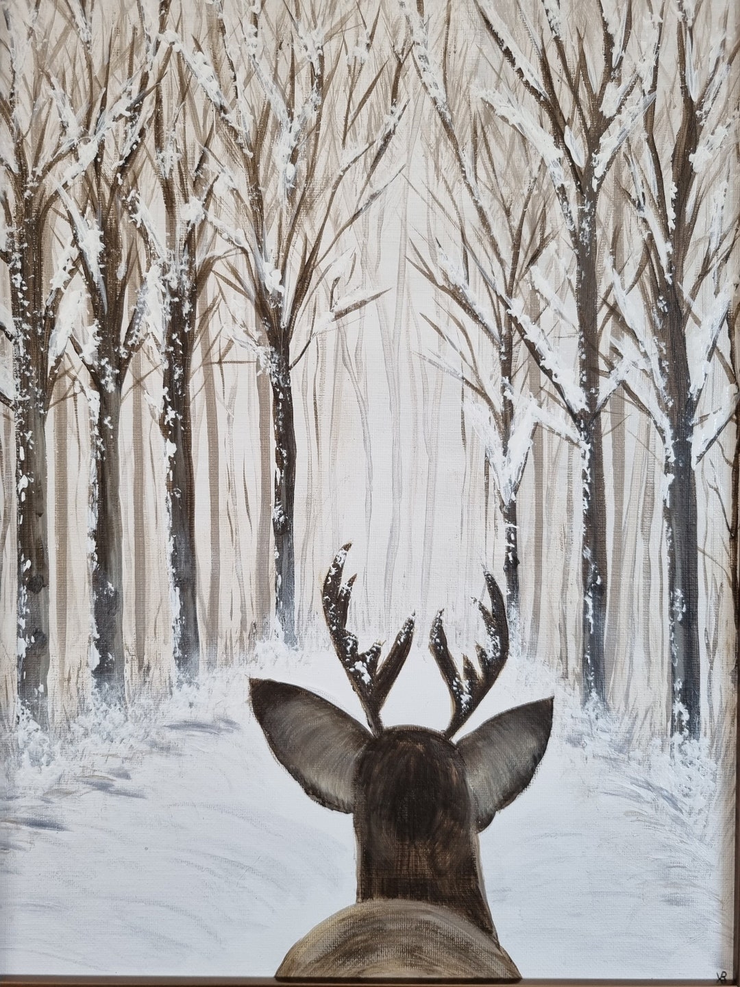 Painting Deer in Snowy Forest - Etsy
