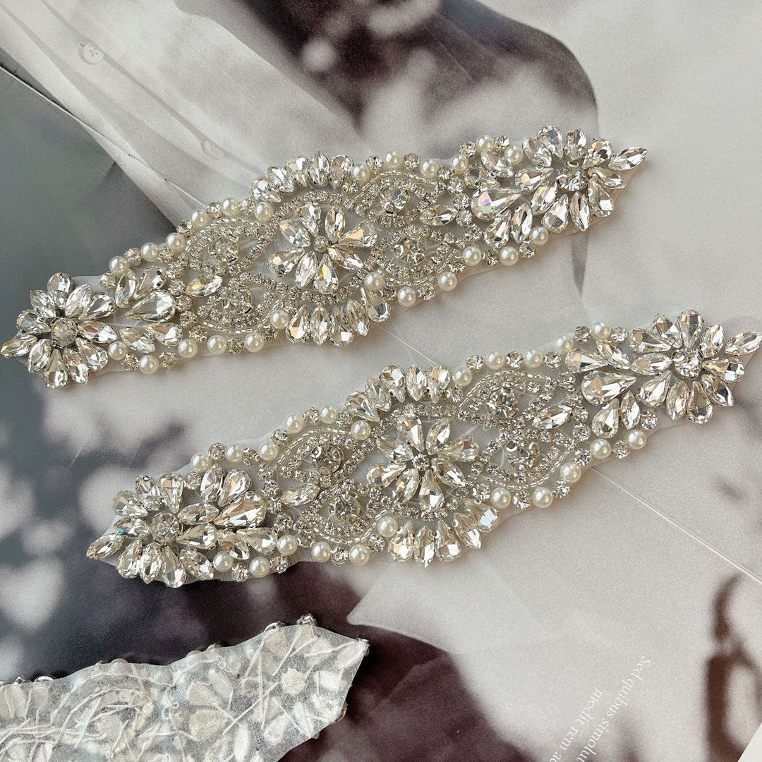 Girdle Rhinestone Appliques, Silver Applique, Shoulder Rhinestones ...