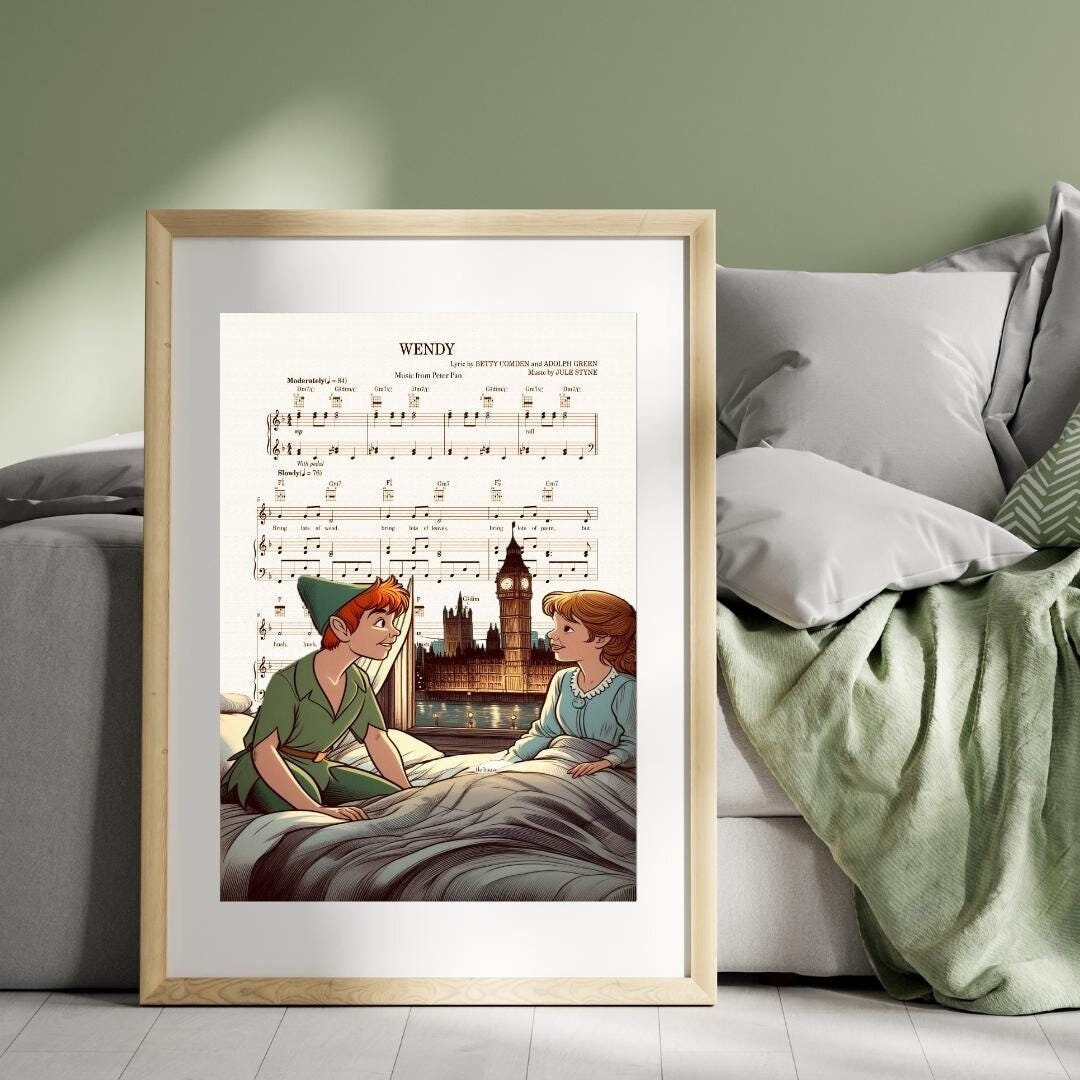 Peter Pan Music Poster - Wendy - Vintage Art Print, Peter Pan Wendy ...