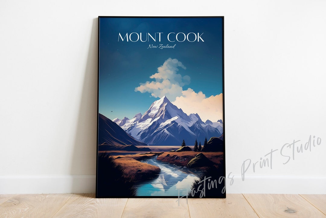 Mount Cook Travel Print - Mount Cook Travel Poster, Home Decor, Wedding ...