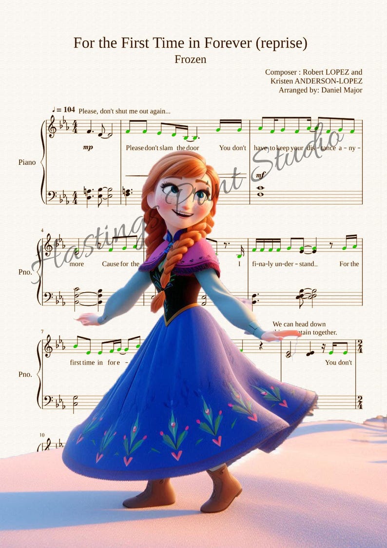 Frozen Movie Poster: 'for the First Time in Forever' Sheet Music Art ...