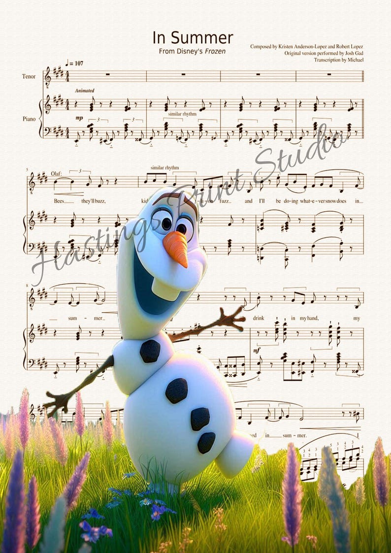 Olaf 'in Summer' Sheet Music Art Print - Frozen Movie Poster - Etsy