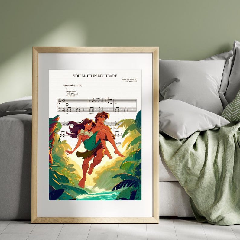 Tarzan Movie Poster: 'you'll Be in My Heart' Sheet Music Art Print - Etsy