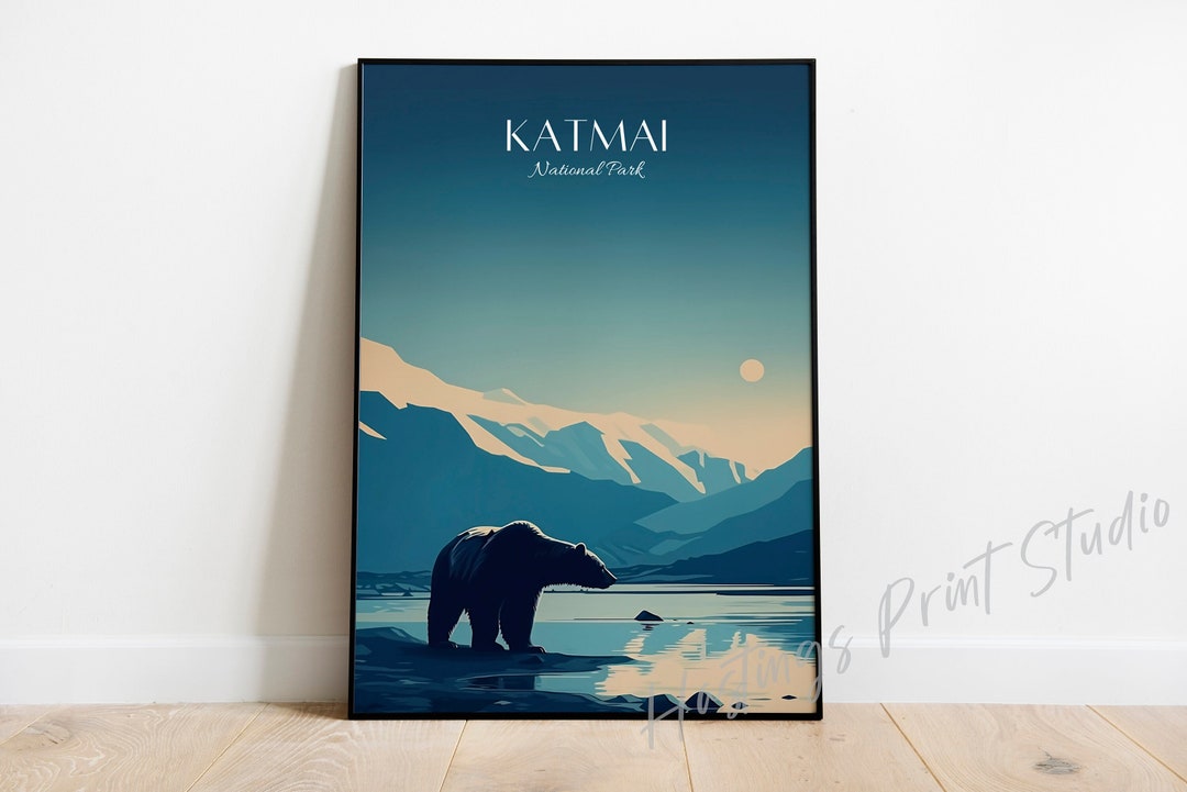 Katmai National Park Alaska Travel Print - Travel Poster, Home Decor ...