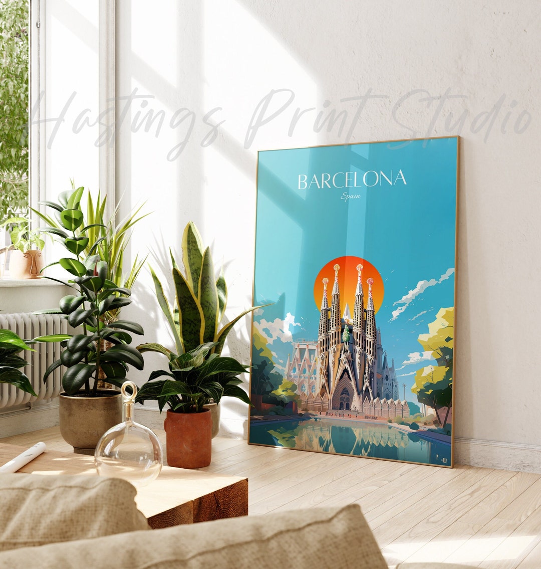 Barcelona Spain Travel Poster: Modern Vintage Art Print - Etsy