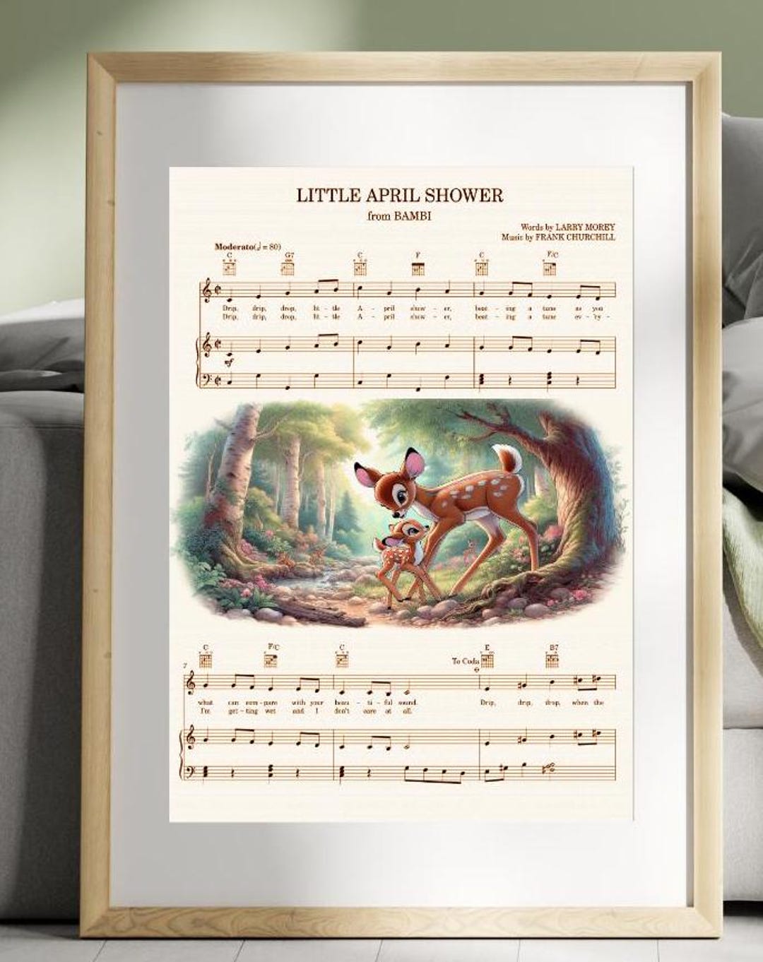 Little April Shower Bambi Gift Music Poster Bambi Art Vintage Art Print ...