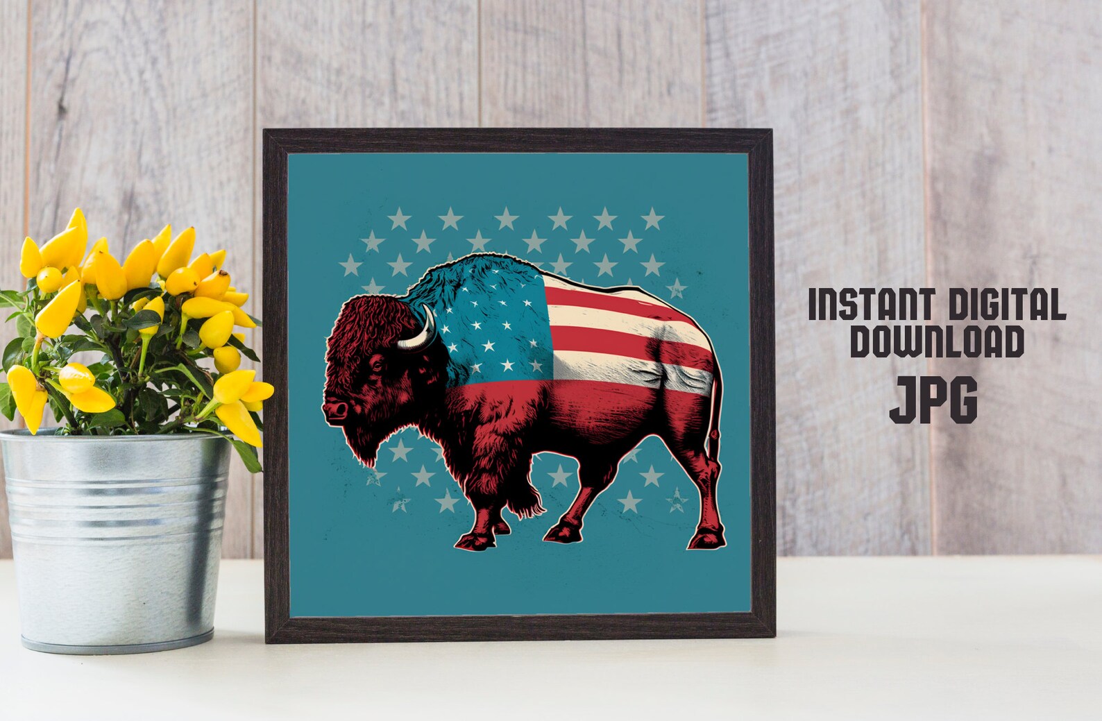 American Flag Bison, Digital Downloads, JPG, Instant Download, Buffalo ...