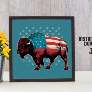American Flag Bison, Digital Downloads, JPG, Instant Download, Buffalo ...