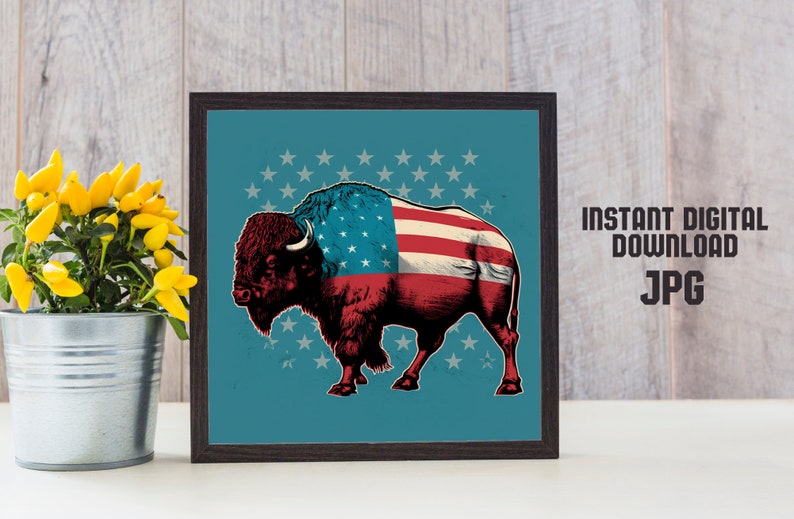 American Flag Bison, Digital Downloads, JPG, Instant Download, Buffalo ...