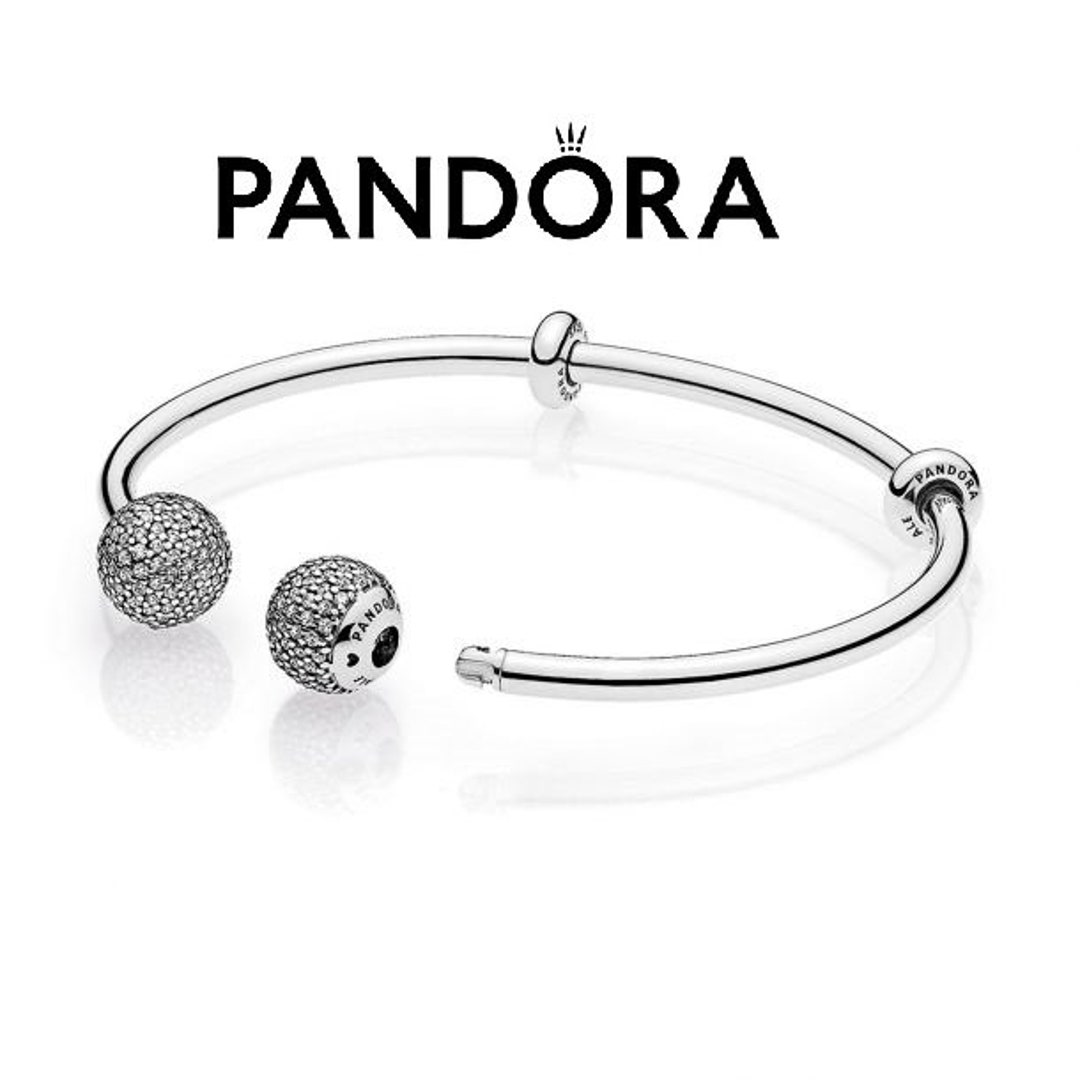 Pandora Moments Silver Open Bangle Pavé Caps Sparkling Caps - Etsy