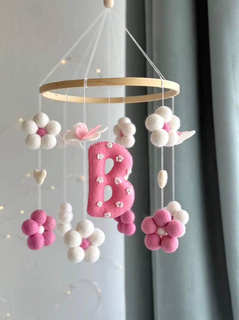 Personalizable Baby Mobile With Flowers – Nursery Decor | Baby Shower ...