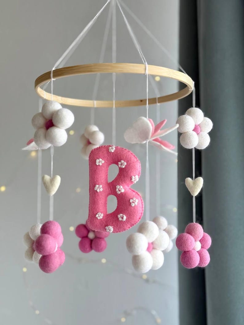 Personalizable Baby Mobile With Flowers – Nursery Decor | Baby Shower ...