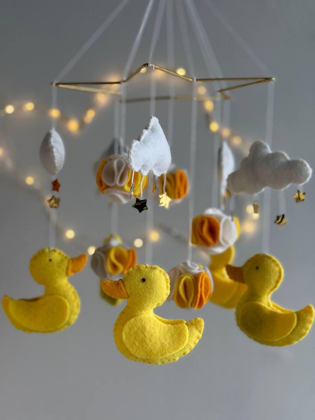 Yellow Ducks Baby Mobile With Clouds and Stars Nursery Crib Mobile for ...